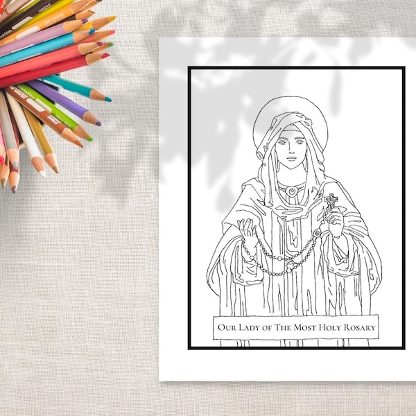 Our Lady of the Rosary Coloring Page - Etsy