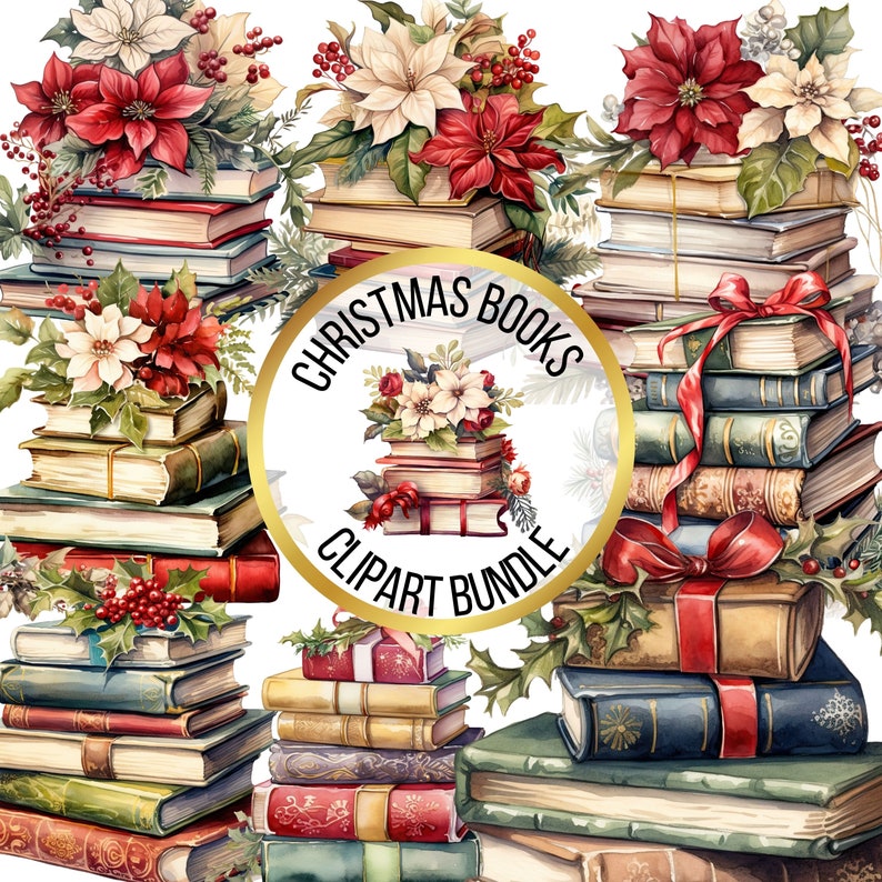 Christmas Books Png Clipart Bundle Set 1 Commercial Use Pod Use