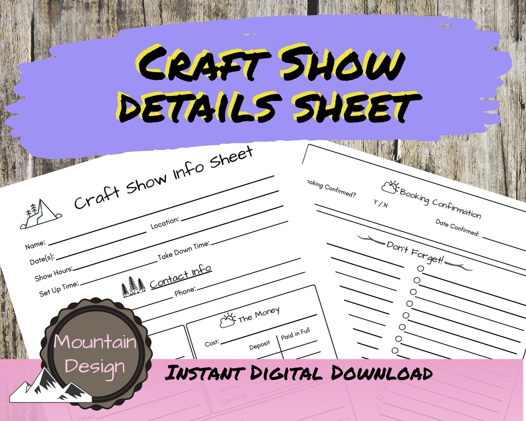 Printable Craft Show Detail Information Form A4 and US Letter Instant ...