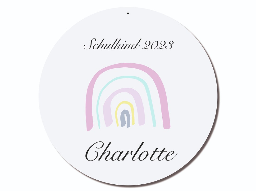 Schoolchild Door Sign for School Enrollment With Name Rainbow Pink ...
