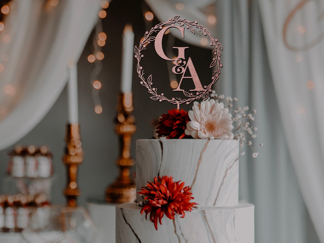 Wedding Cake Topper Rose Gold Personalized Cake Topper Rustic Wedding ...