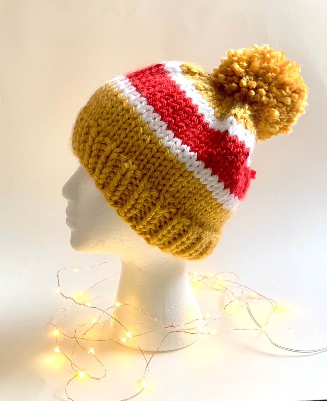 Yellow and Red Striped Hat, Striped Winter Hat, Yellow Striped Hat ...