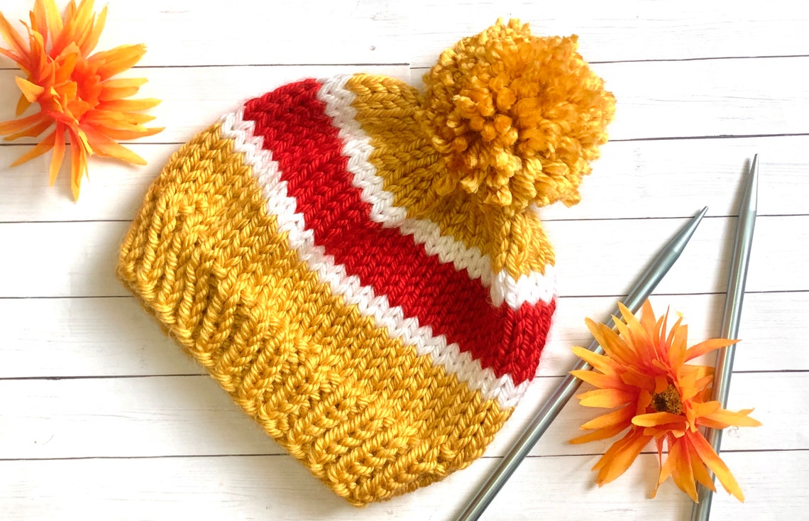 Yellow and Red Striped Hat, Striped Winter Hat, Yellow Striped Hat ...