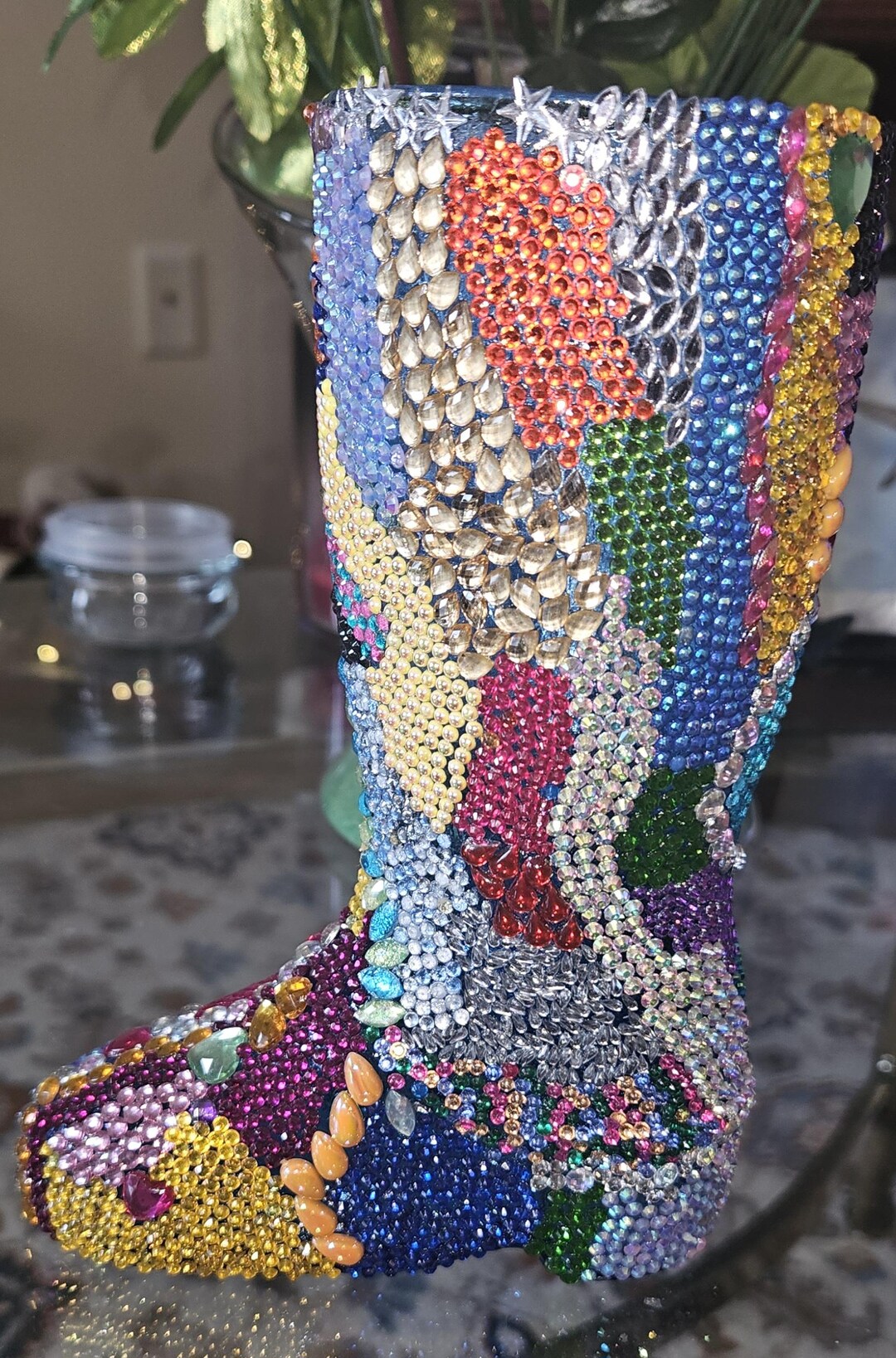 Hand-placed Rhinestone (blinged Out) Glass Cowgirl Boot - Etsy