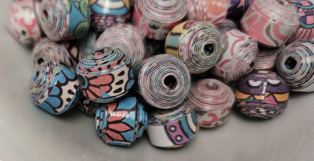 56 Round Hand-rolled Paper Beads - Etsy
