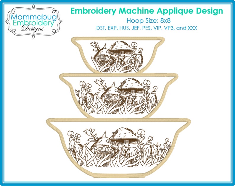 Pyrex Forest Fancies Applique Stacked Bowls DIGITAL Embroidery Machine ...