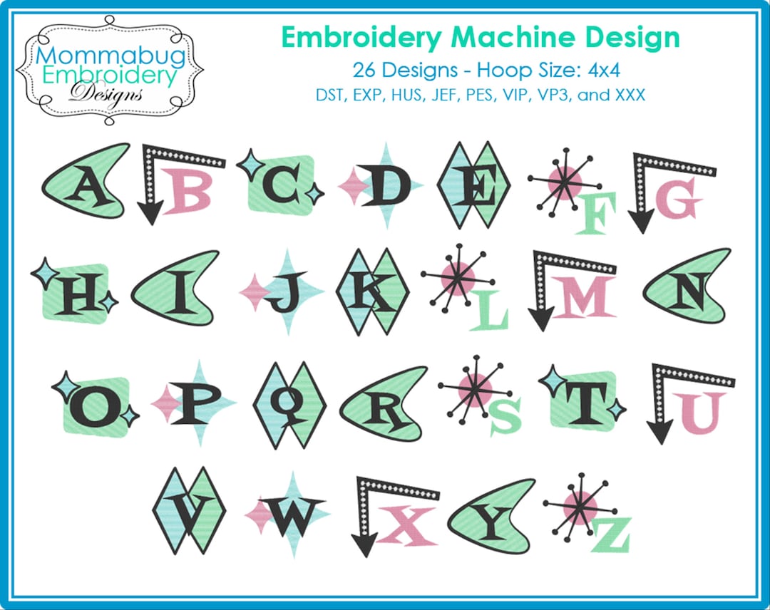 Retro Diner Midcentury Monograms DIGITAL Embroidery Machine Design File ...