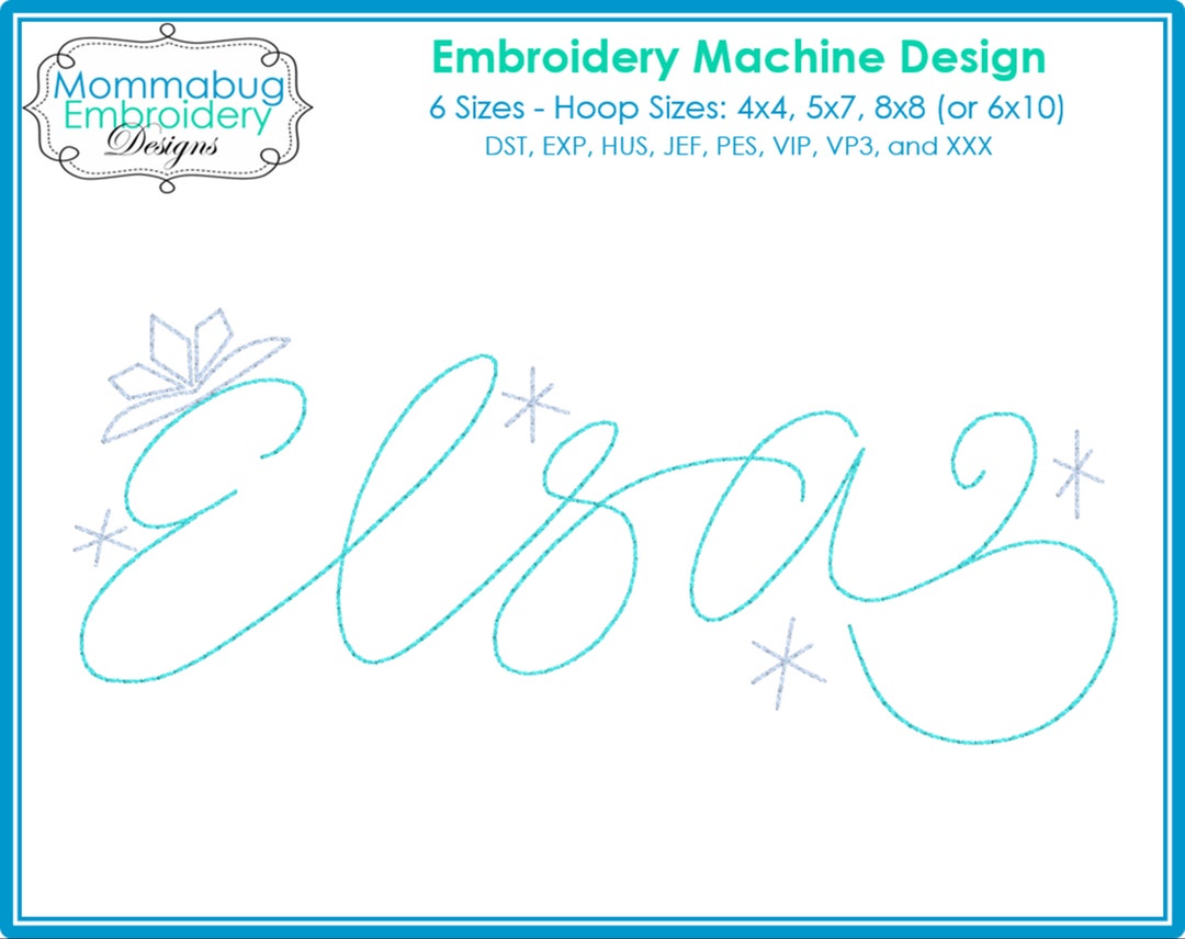 Frozen Queen Elsa Signature Autograph DIGITAL Embroidery Machine Design ...