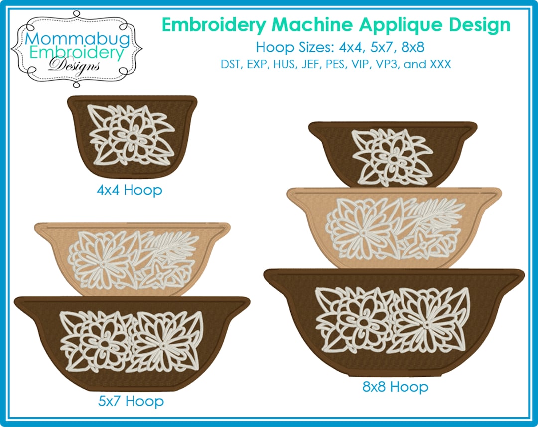 Pyrex Woodland Floral Forest Flowers Stacked Bowls DIGITAL Embroidery ...