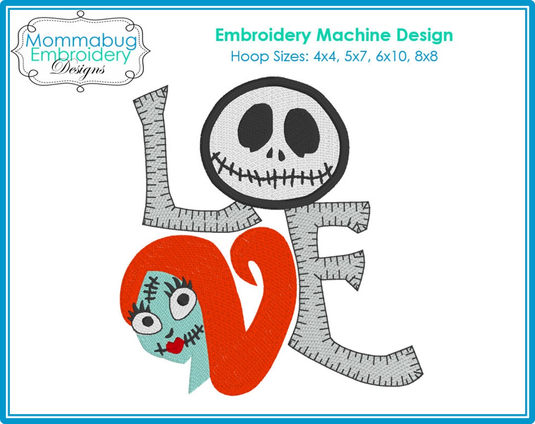 Nightmare Christmas Jack and Sally LOVE DIGITAL Embroidery Machine ...