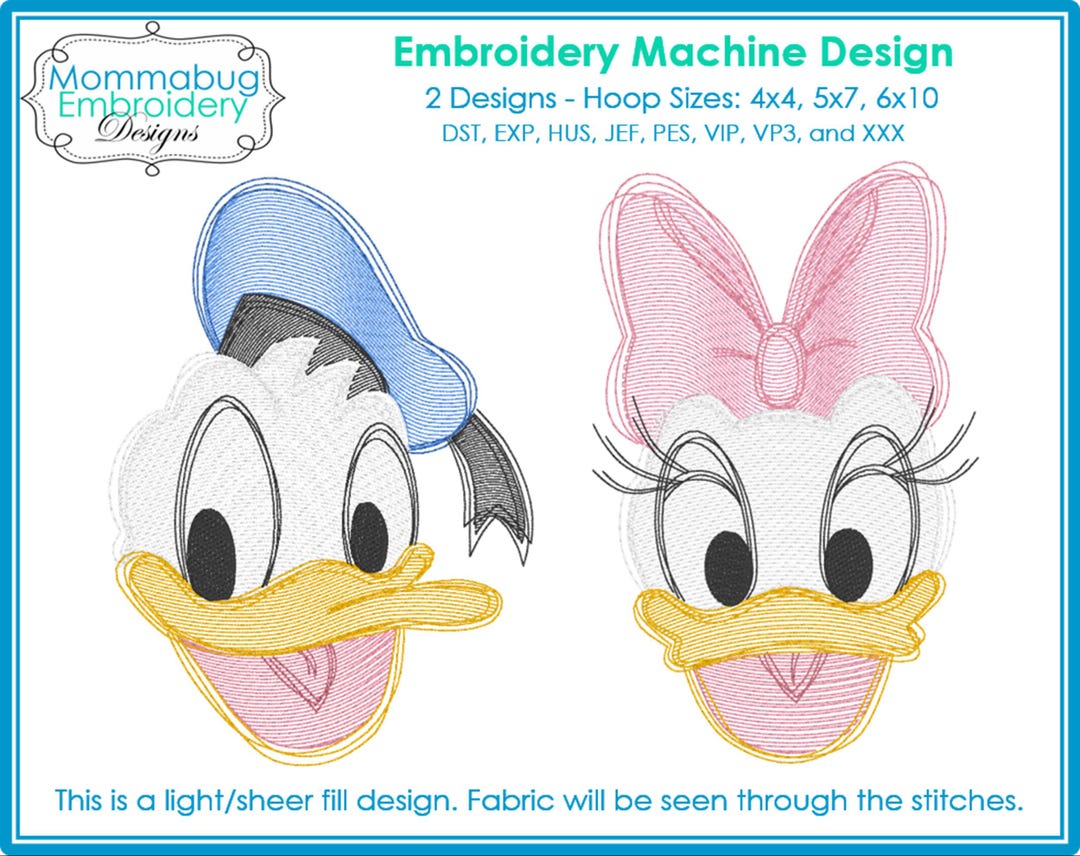 Donald and Daisy Scribble Sketch Faces- TWO Designs- DIGITAL Embroidery ...