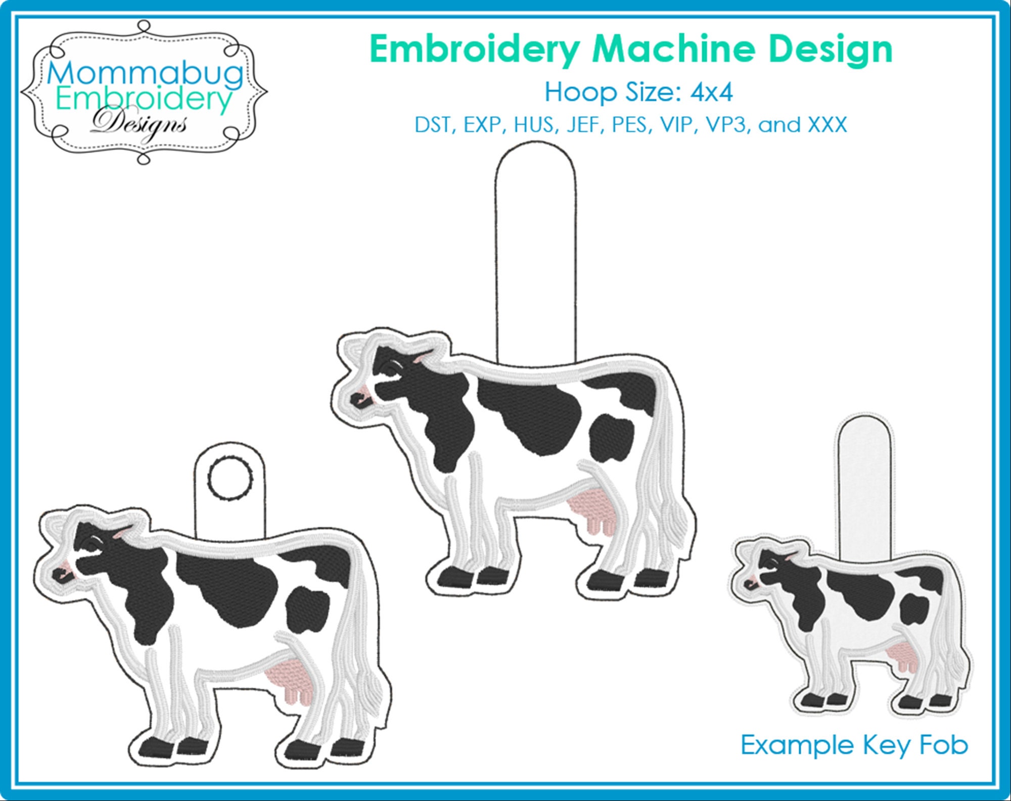 Farm Animal ITH Key Fobs FIVE Designs Cow, Pig, Sheep, Rooster, Llama ...