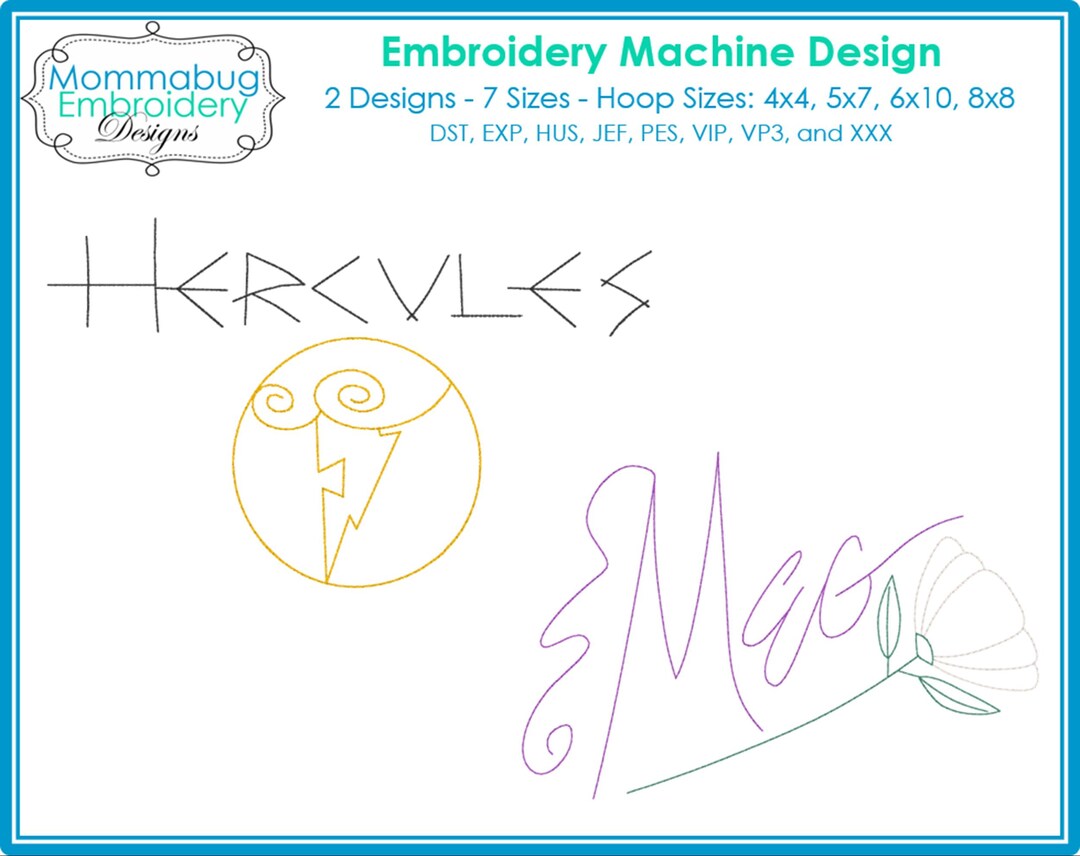 Hercules and Meg Signature Autographs DIGITAL Embroidery Machine Design ...