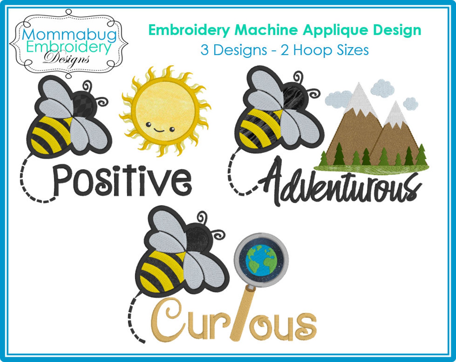 Bee Curious Positive and Adventurous Digital Embroidery | Etsy