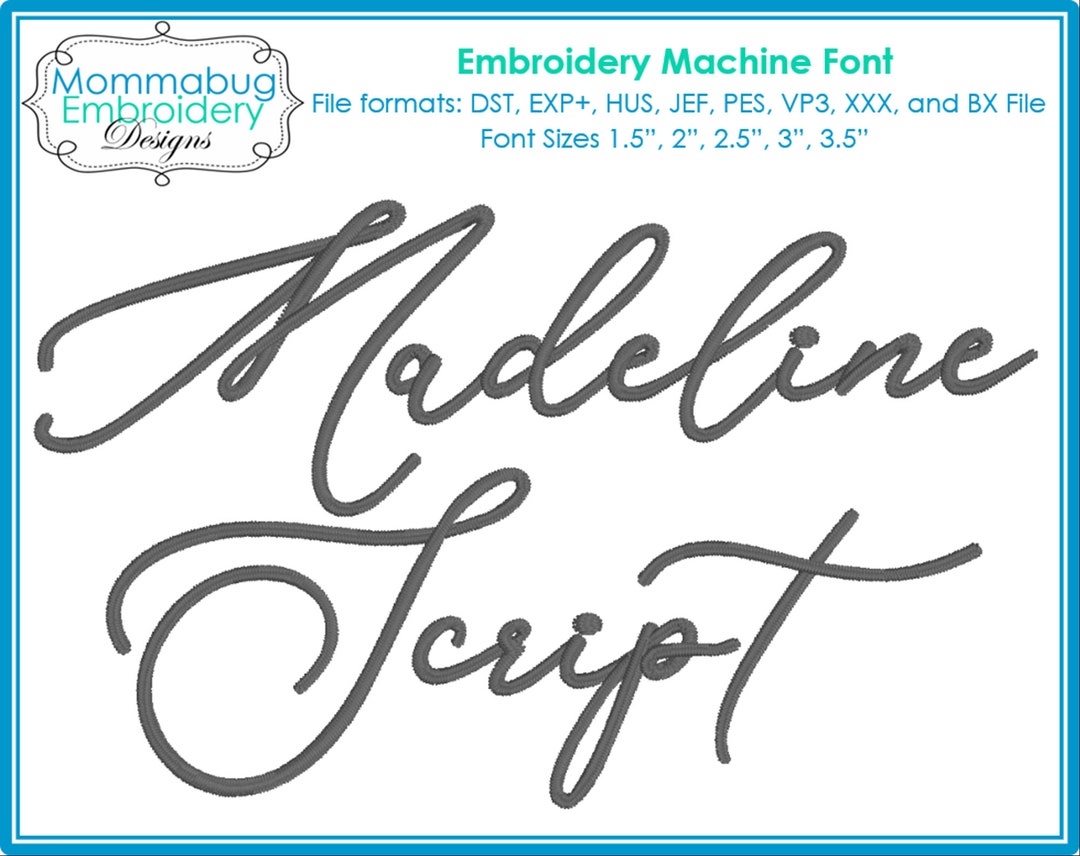 Madeline Script Embroidery Font Includes BX File DIGITAL Embroidery ...