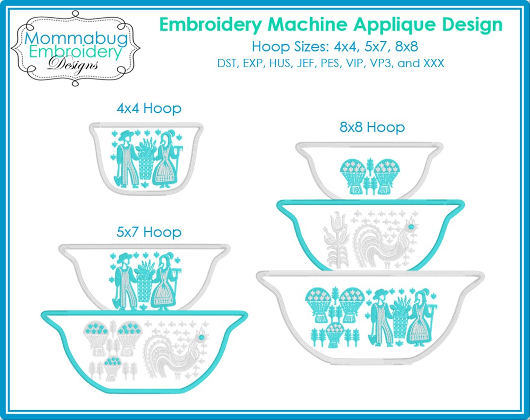 Butterprint Pyrex Bowls Stacked Applique DIGITAL Embroidery Machine ...