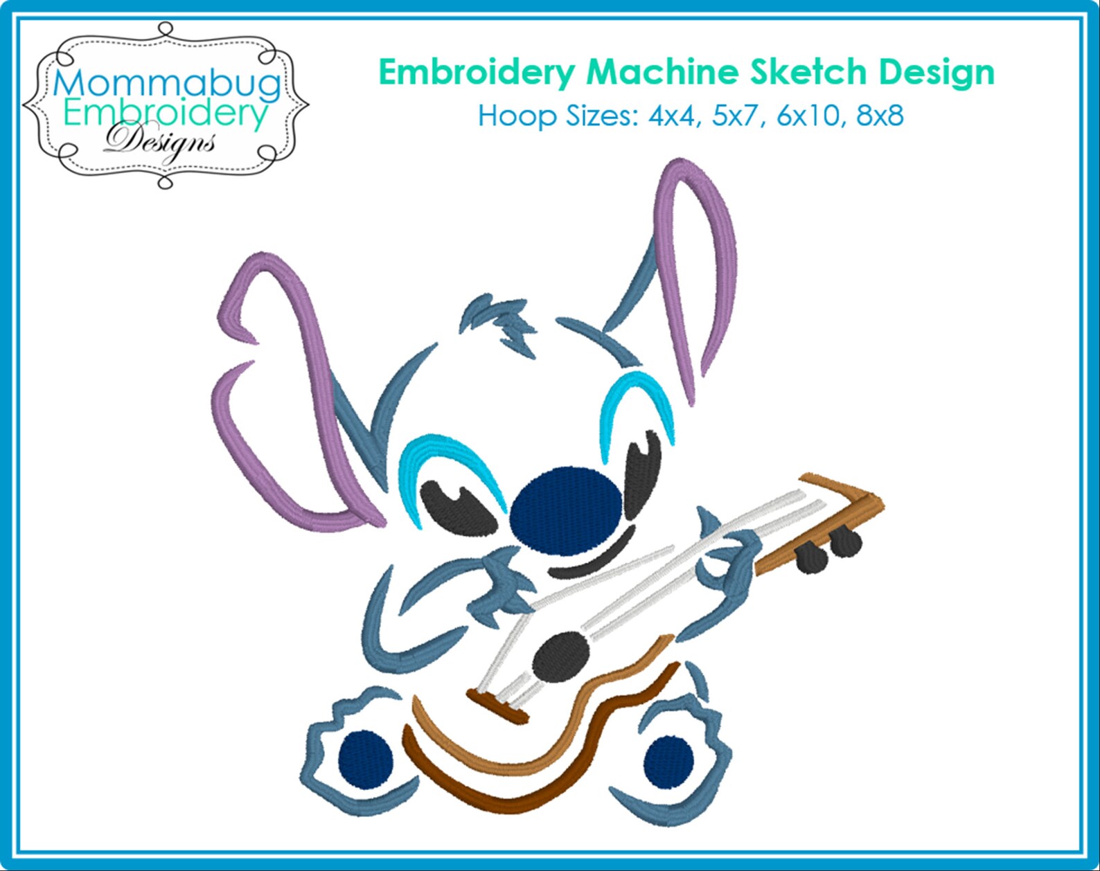 Stitch Playing Banjo Sketch and Signature DIGITAL Embroidery Machine ...