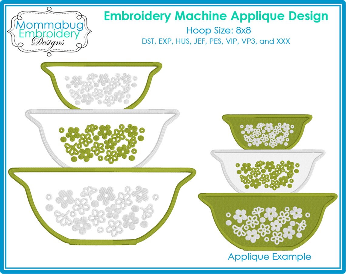 Spring Blossoms Pyrex Bowls Stacked Applique DIGITAL Embroidery Machine ...