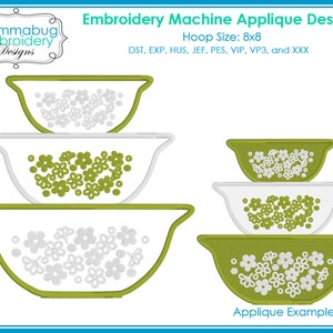 Spring Blossoms Pyrex Bowls Stacked Applique DIGITAL Embroidery Machine ...