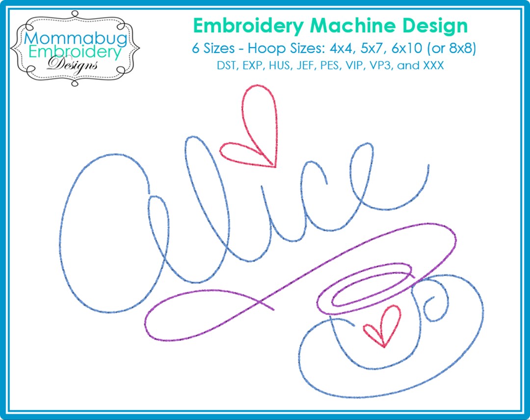 Alice in Wonderland Autograph Signature DIGITAL Embroidery Machine ...