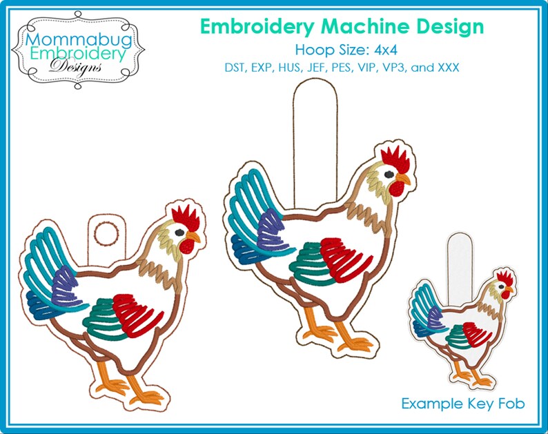 Farm Animal ITH Key Fobs FIVE Designs Cow, Pig, Sheep, Rooster, Llama ...