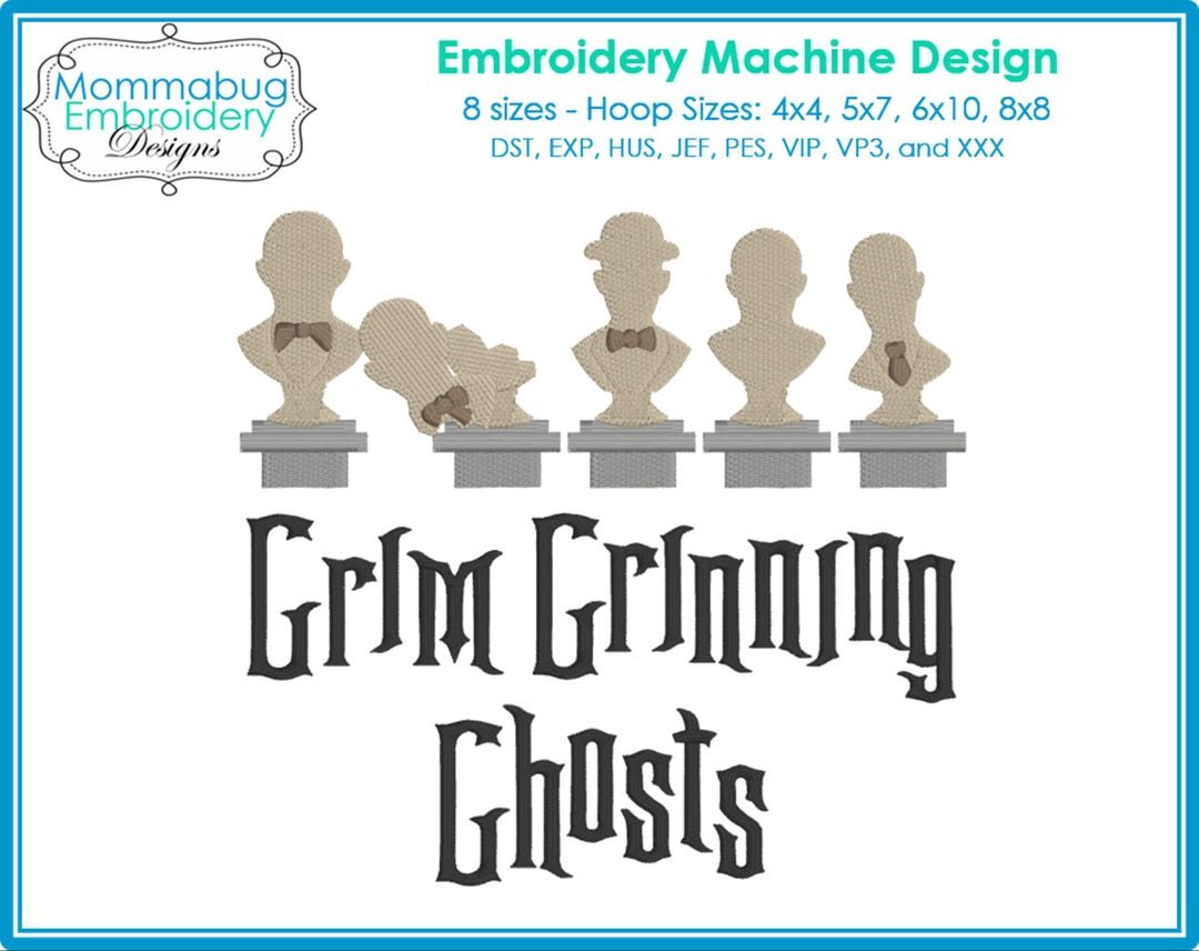 Haunted Mansion Singing Busts Grim Grinning Ghosts DIGITAL Embroidery ...
