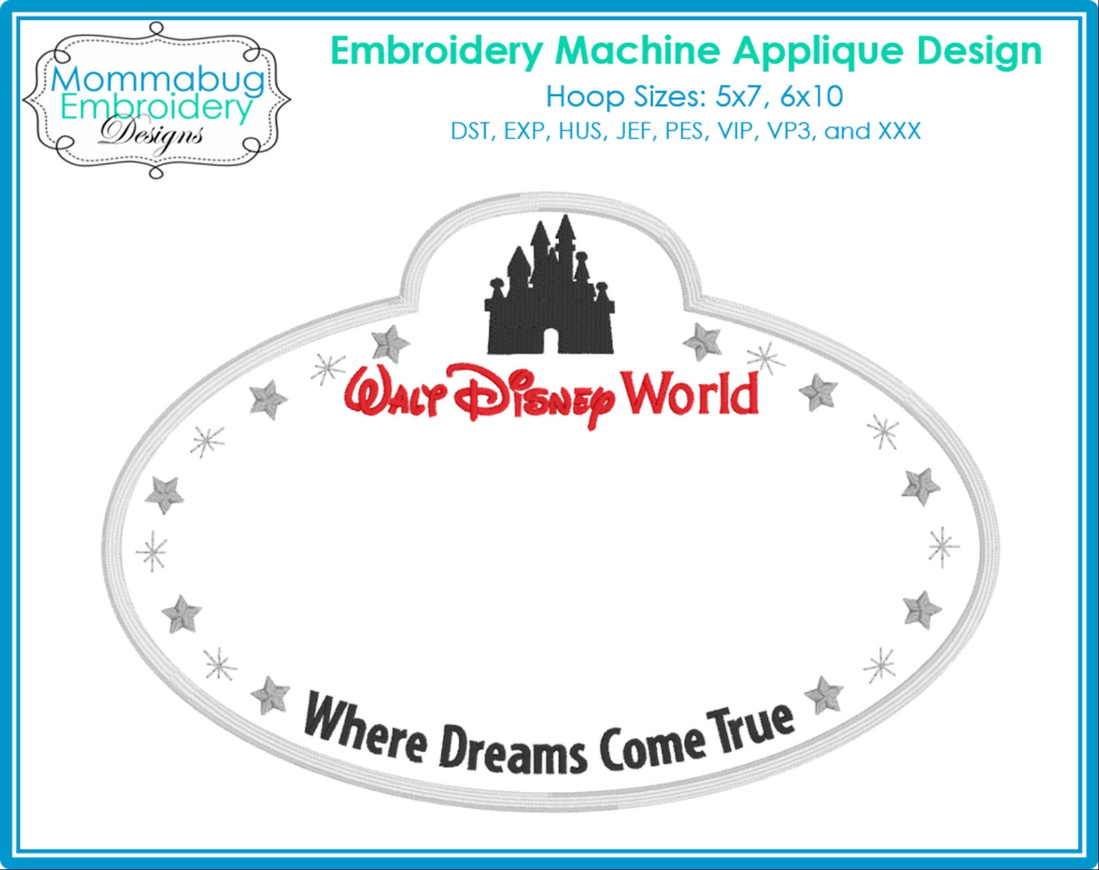 Cast Member Castle Name Tag Applique DIGITAL Embroidery Machine ...
