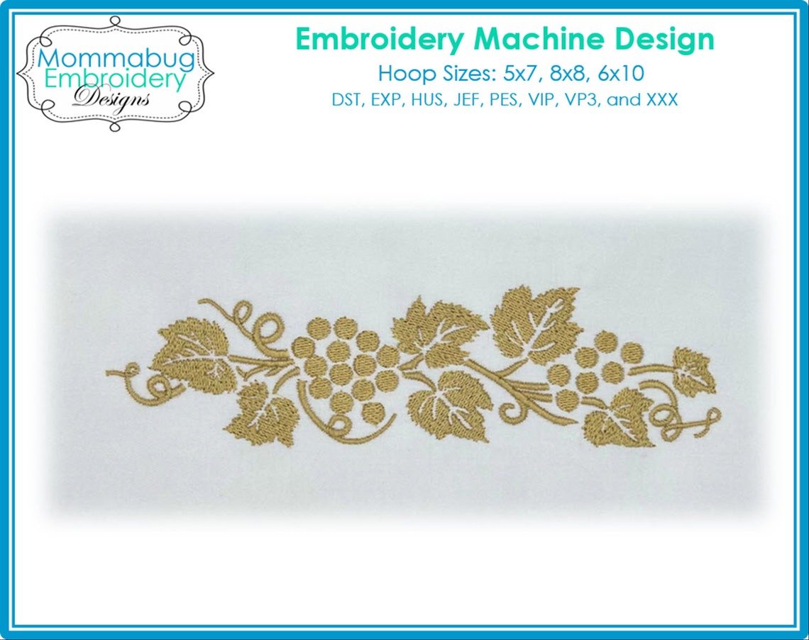 Pyrex Golden Grapes Grape Vines DIGITAL Embroidery Machine Design File ...