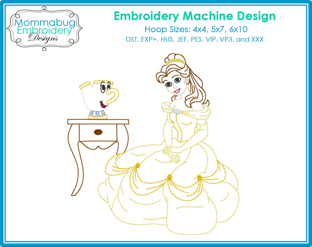 Beauty and the Beast Belle and Chip Colorwork DIGITAL Embroidery ...