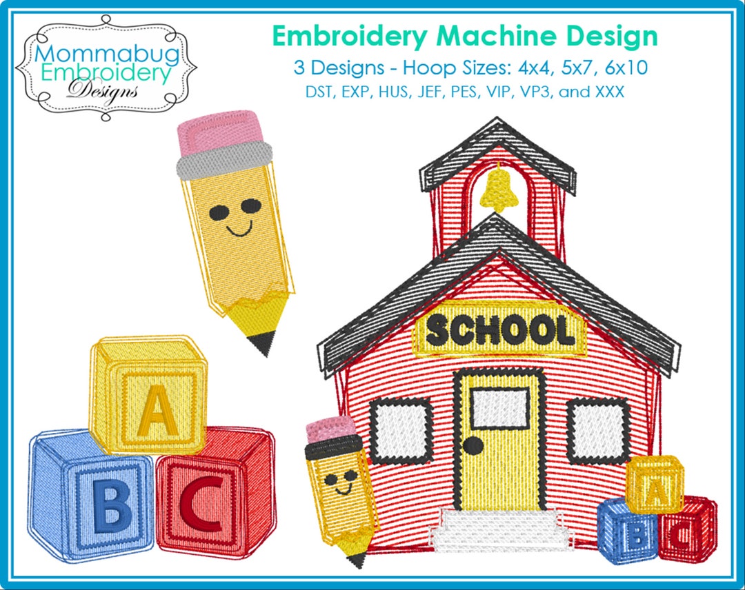School House, Pencil and ABC Blocks Scribble Sketch THREE Designs ...