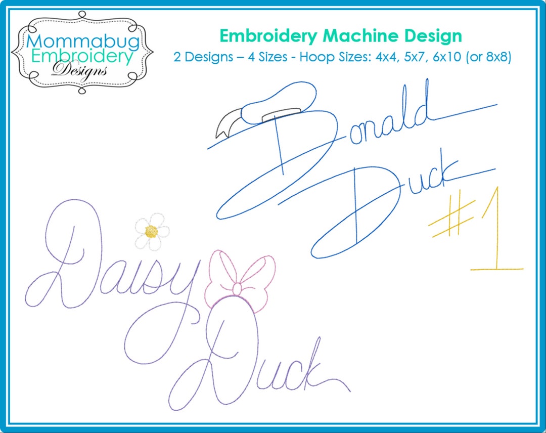 Donald Duck and Daisy Duck Autograph Signatures DIGITAL Embroidery ...