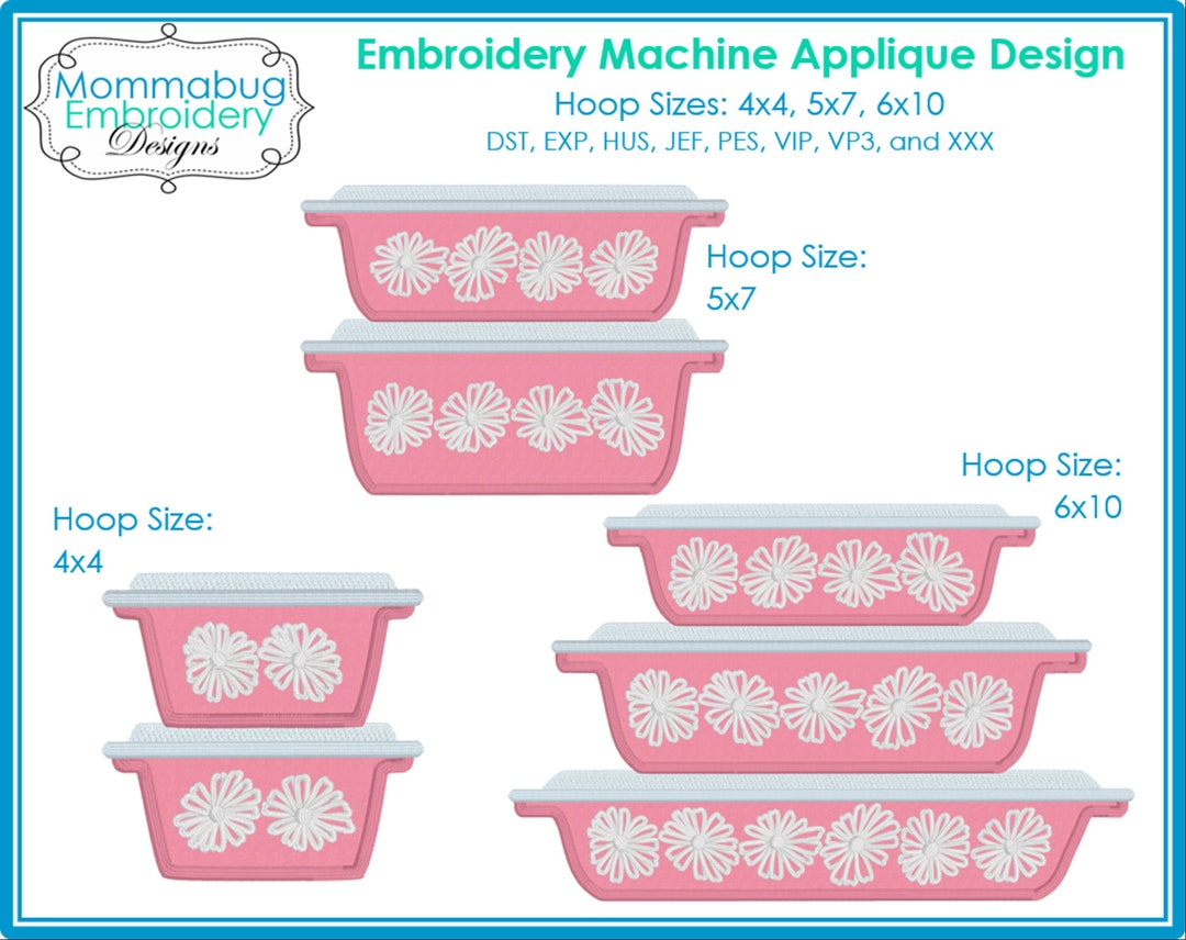 Pink Daisy Pyrex Stacked Baking Dishes Applique DIGITAL Embroidery ...