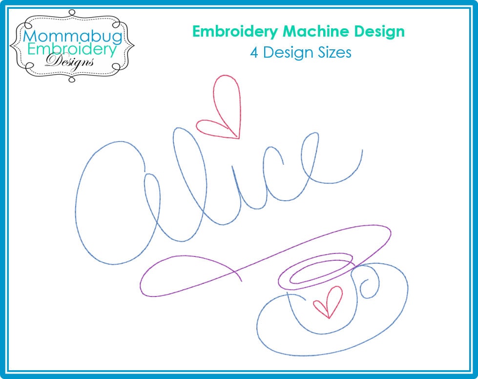 Alice in Wonderland Autograph Signature DIGITAL Embroidery Machine ...