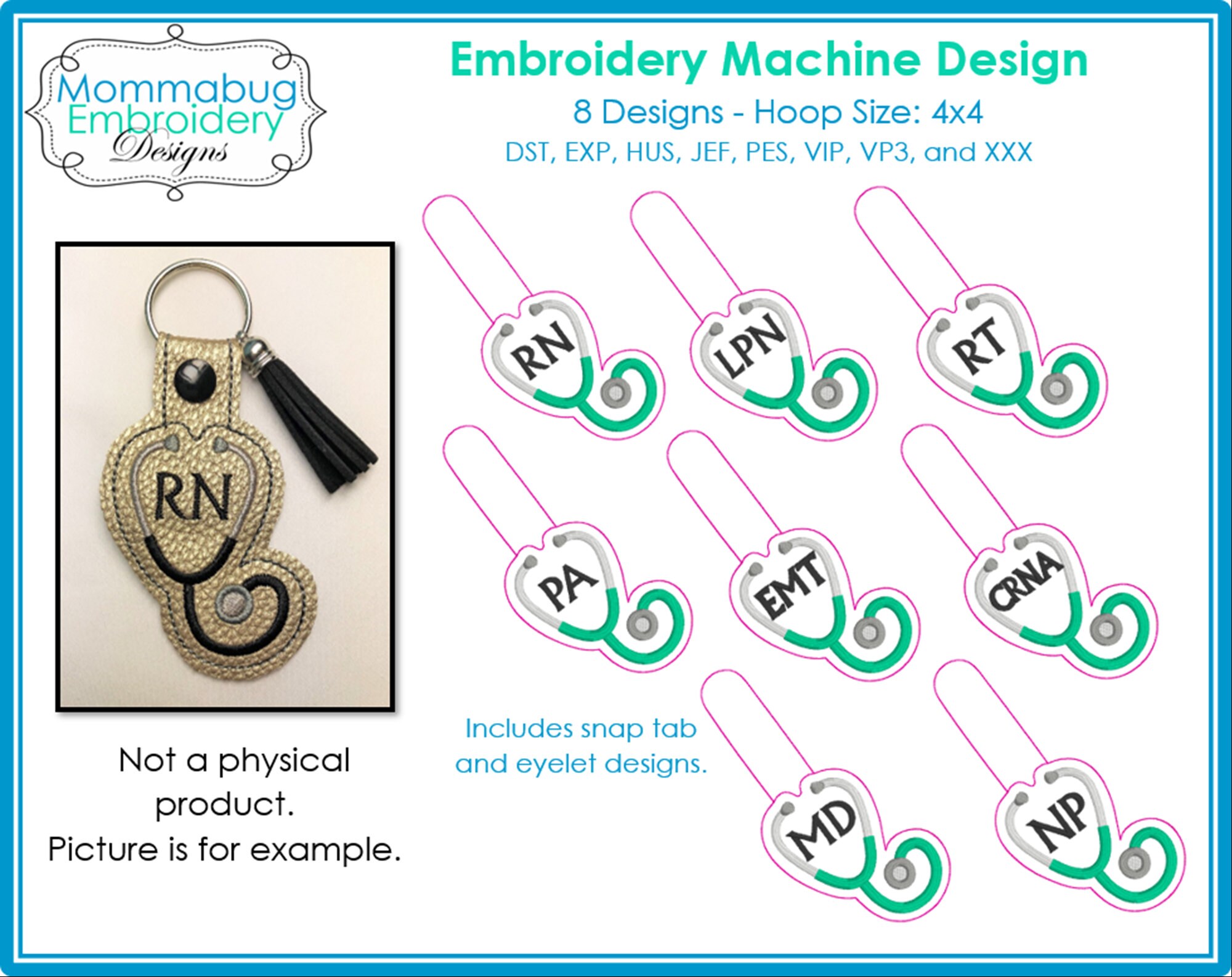 Medical Abbreviation Stethoscope Key Fobs DIGITAL Embroidery - Etsy