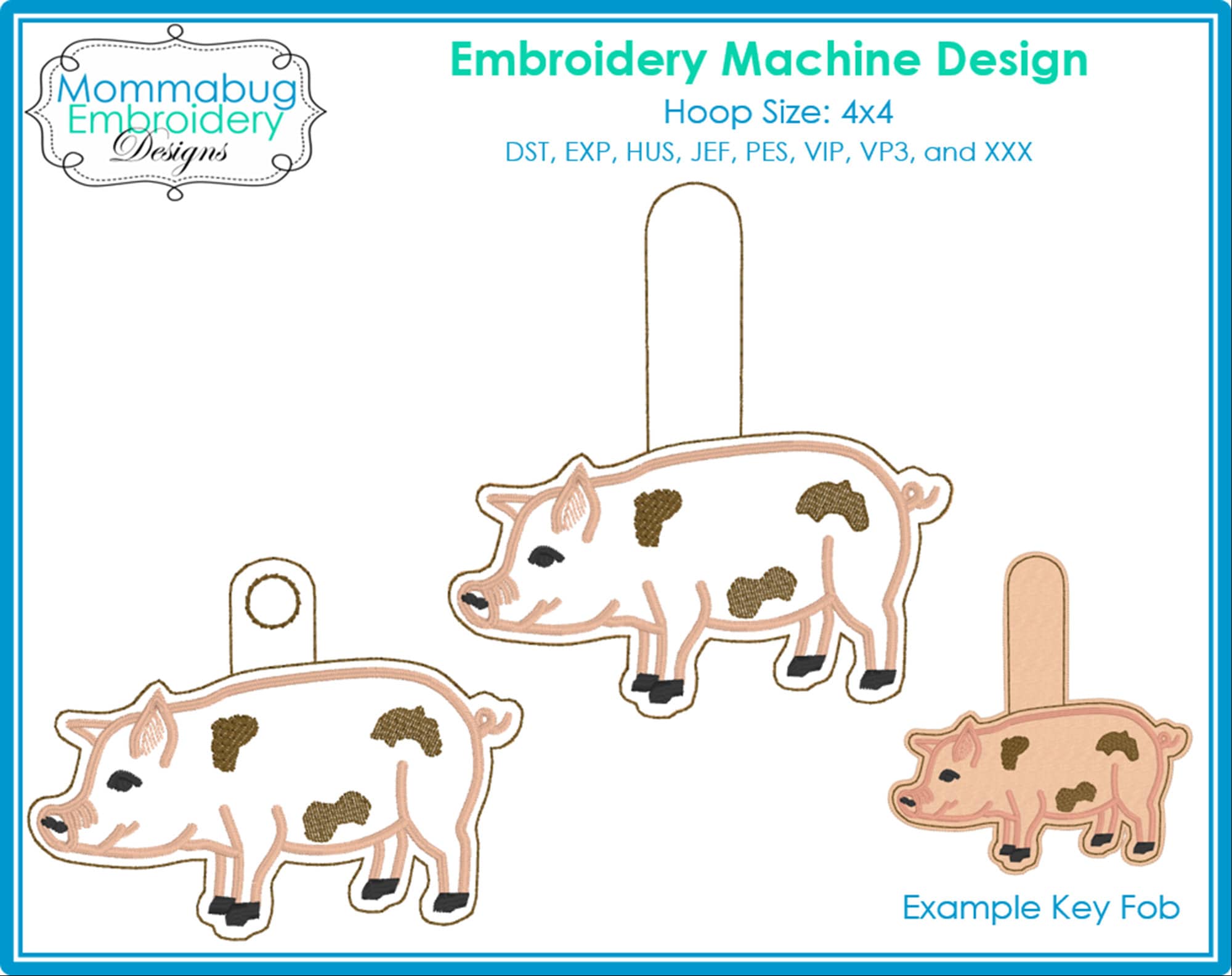 Farm Animal ITH Key Fobs FIVE Designs Cow, Pig, Sheep, Rooster, Llama ...