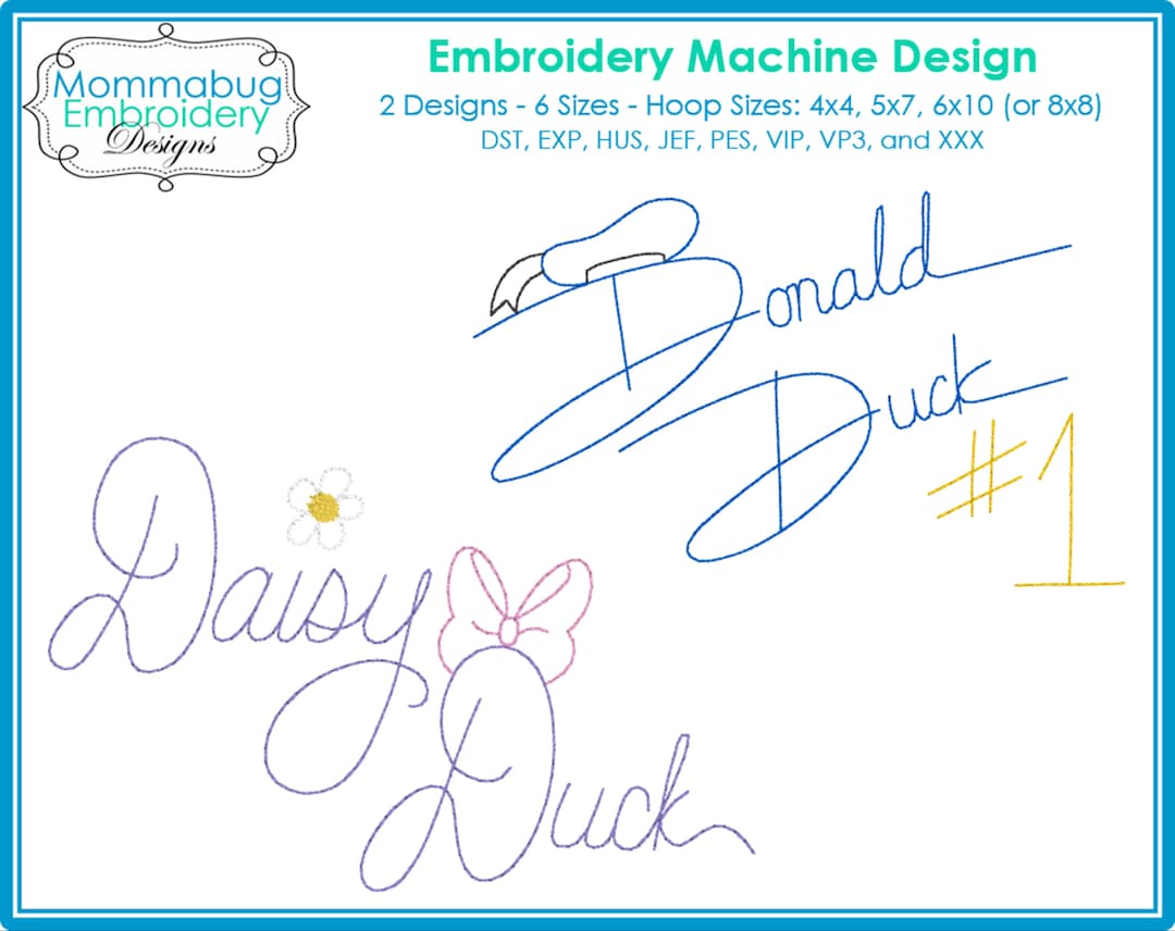 Donald Duck and Daisy Duck Autograph Signatures DIGITAL Embroidery ...