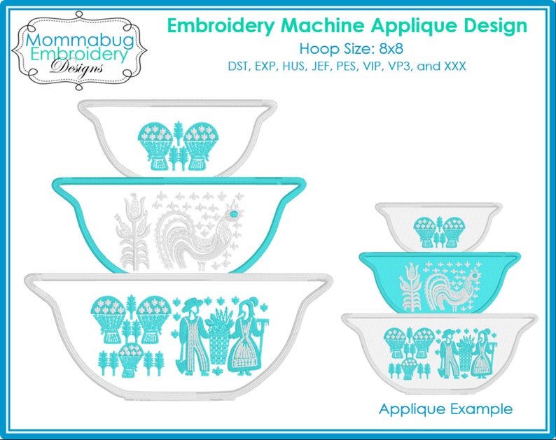 Butterprint Pyrex Bowls Stacked Applique DIGITAL Embroidery Machine ...
