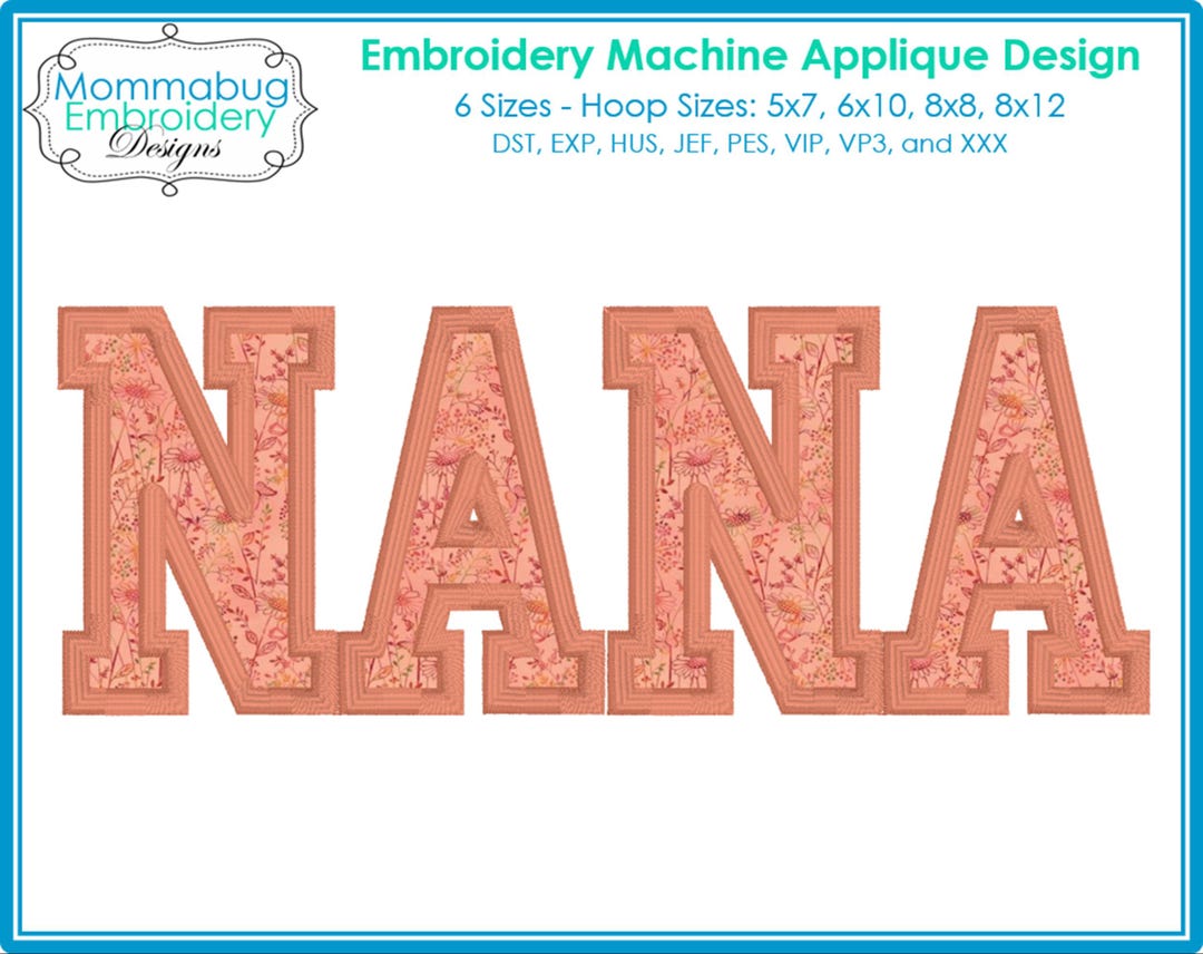 NANA Applique Title Word DIGITAL Embroidery Machine Applique Design ...