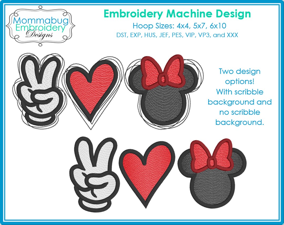 Peace Love Mouse Girl DIGITAL Embroidery Machine Design File - Etsy