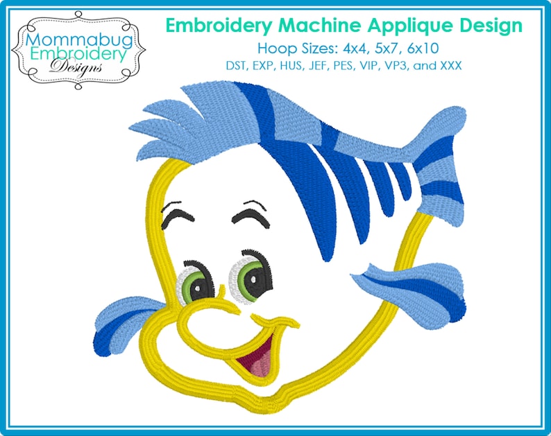 Little Mermaid Flounder Side Kick Fish DIGITAL Embroidery Machine ...