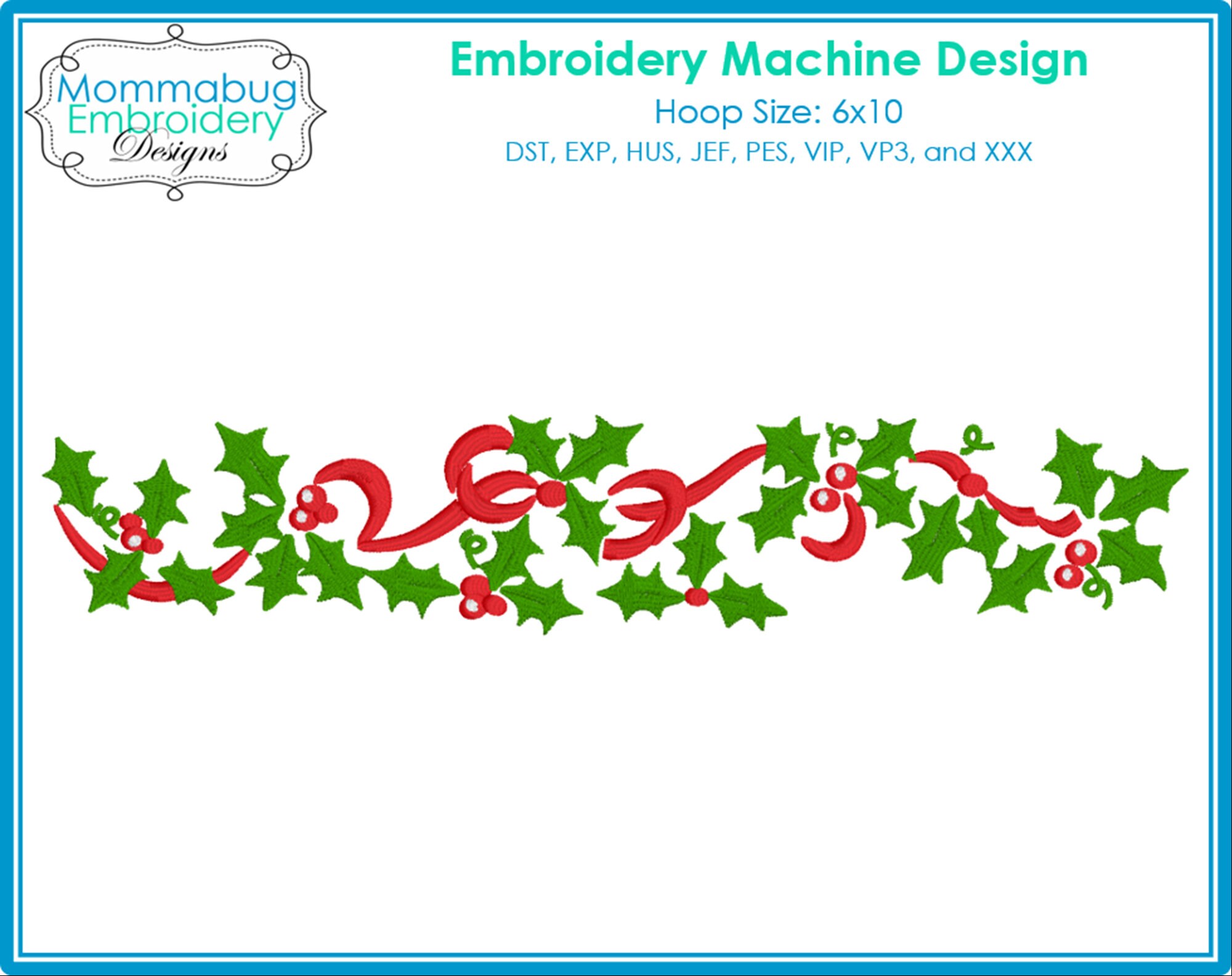 Pyrex Merry Christmas Holly Garland Design DIGITAL Embroidery Machine ...