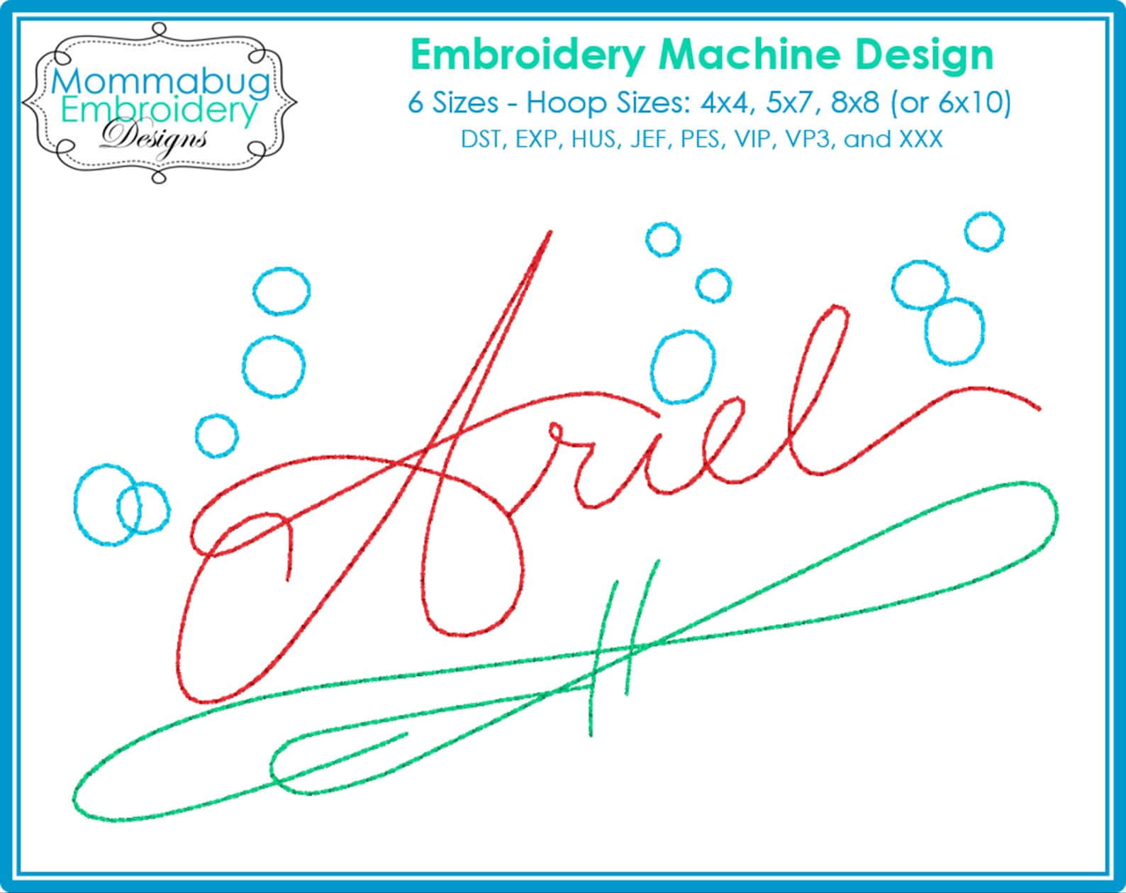 The Little Mermaid Ariel Signature Autograph DIGITAL Embroidery Machine ...