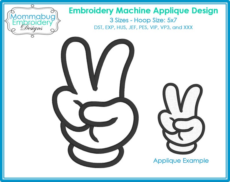 Magical Mouse Hand Peace Sign DIGITAL Embroidery Machine Design File - Etsy