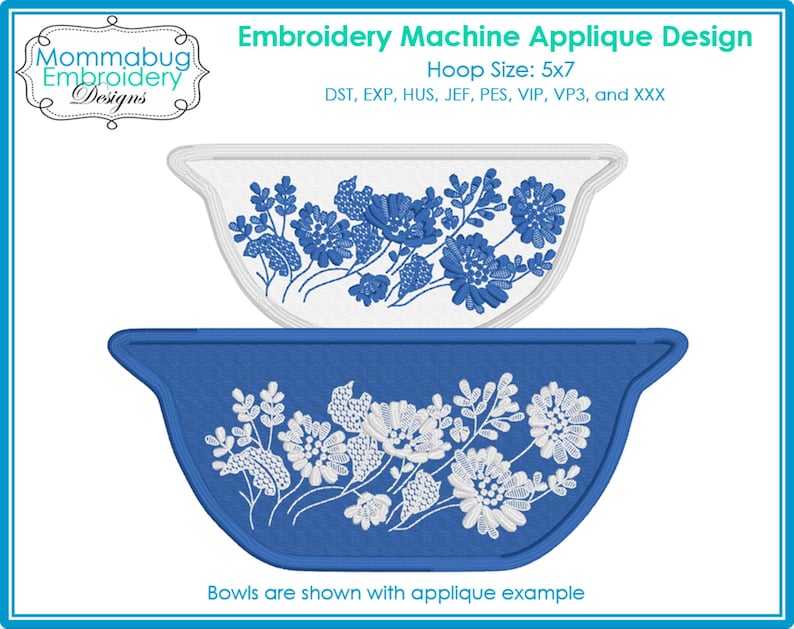 Pyrex Colonial Mist Stacked Bowls DIGITAL Embroidery Machine Applique ...
