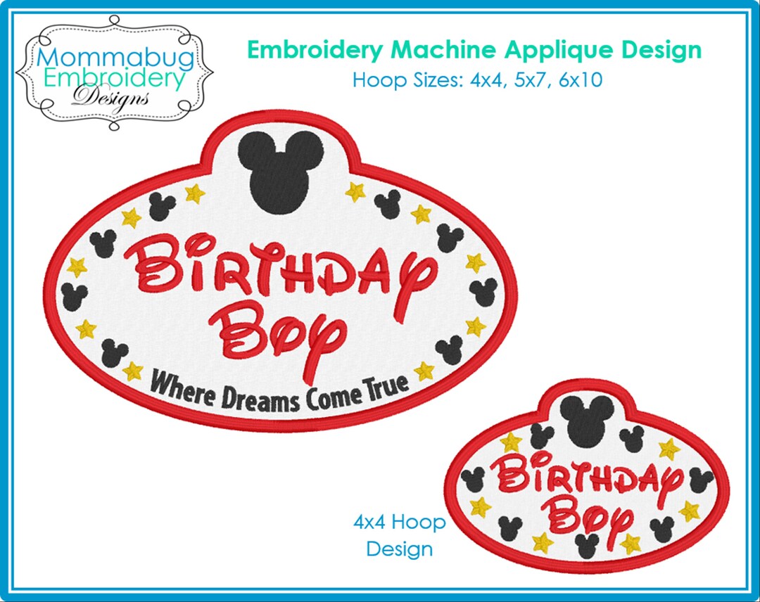 Magical Boy Mouse Birthday Boy Name Tag DIGITAL Embroidery Machine ...