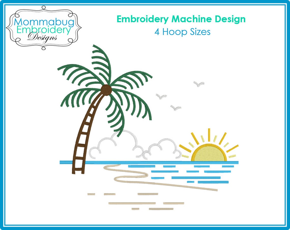 Summer Ocean Palm Tree Beach Scenes DIGITAL Embroidery Machine Design ...