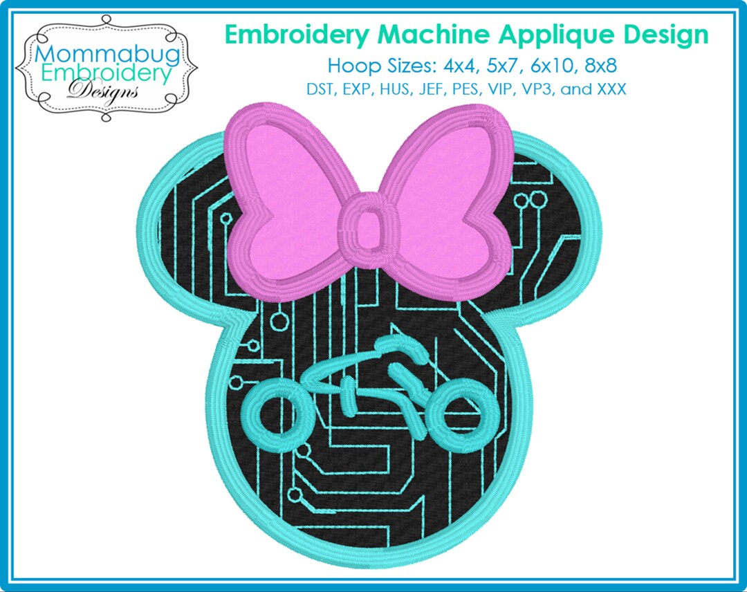 Girl Mouse Head Tron Computer Grid Light Cycle Bike DIGITAL Embroidery ...
