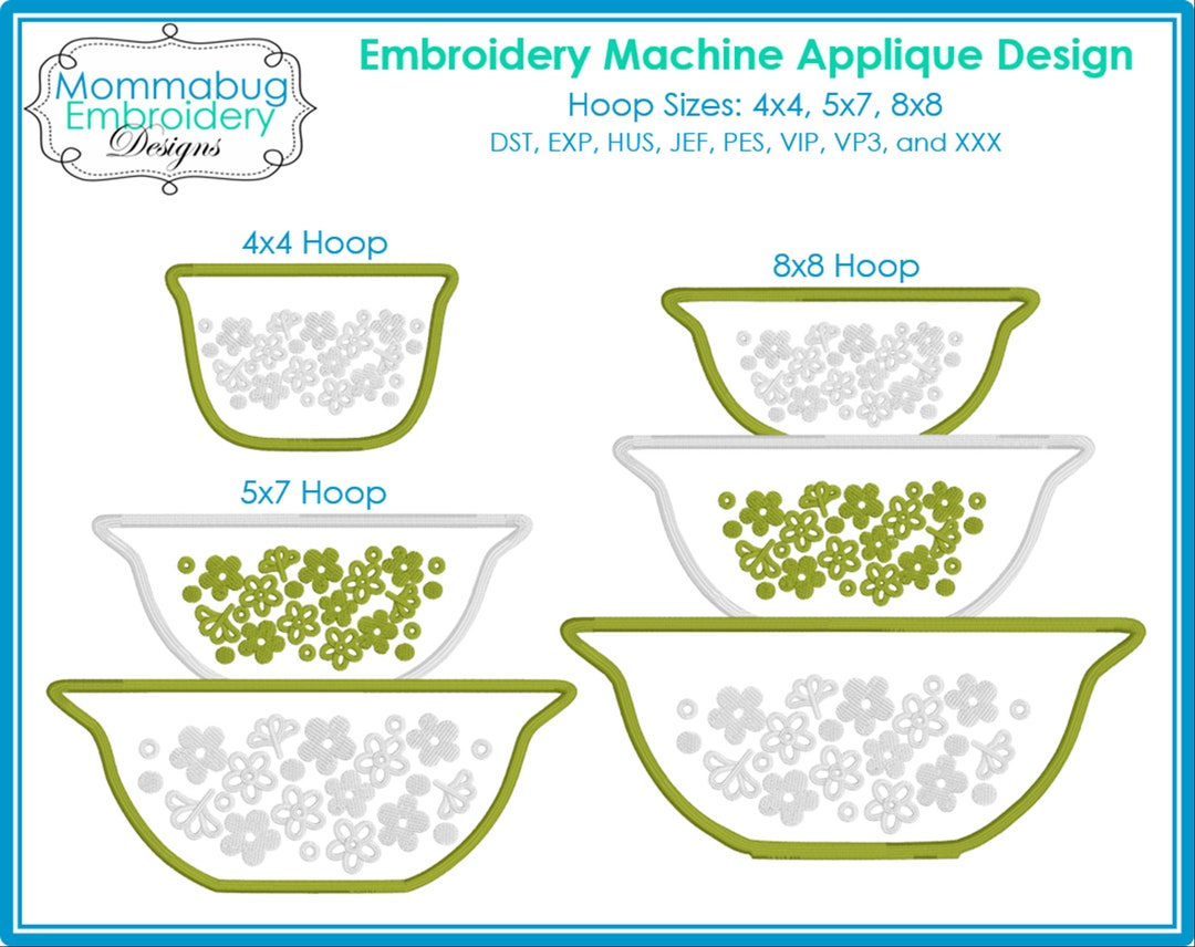 Spring Blossoms Pyrex Bowls Stacked Applique DIGITAL Embroidery Machine ...