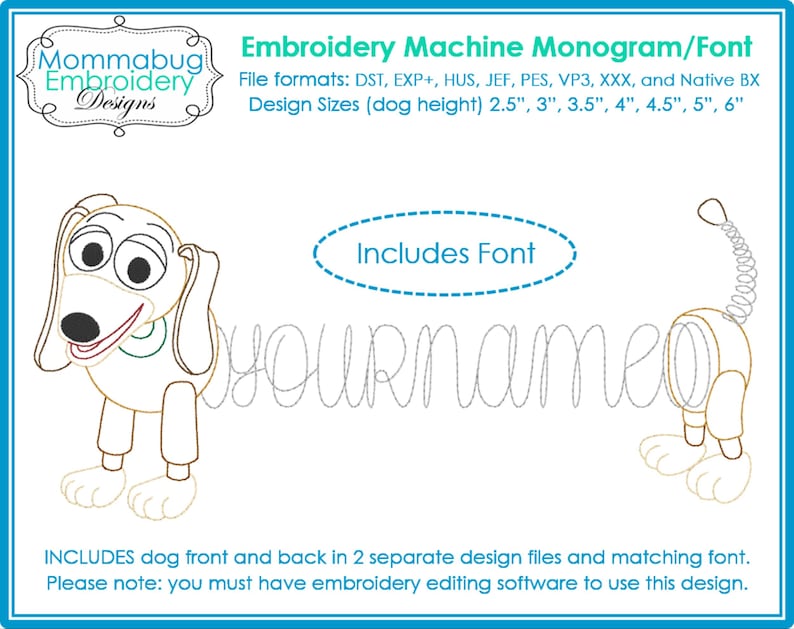 Toy Dog Dachshund Monogram Frame and Embroidery Font Includes BX File ...
