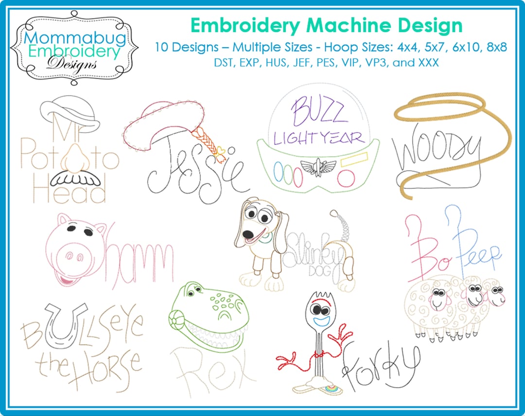Toy Story Character Autograph Signatures 10 Designs DIGITAL Embroidery ...